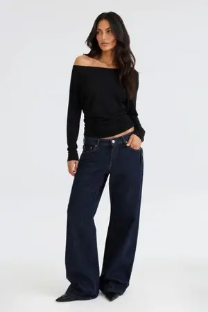 MONLICIA Luna Off-shoulder Draped Long Sleeve Stretch Top