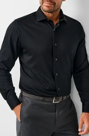 David Donahue Cotton Knit Sport Shirt - Black