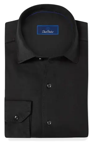 David Donahue Cotton Knit Sport Shirt - Black