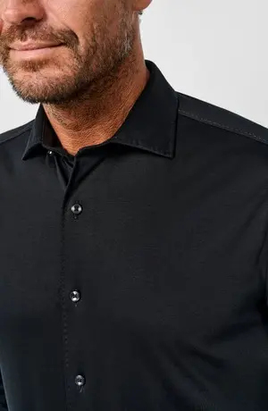 David Donahue Cotton Knit Sport Shirt - Black