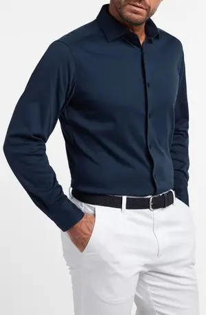 David Donahue Cotton Knit Sport Shirt - Navy