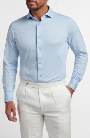 David Donahue Knit Cotton Button-up Shirt