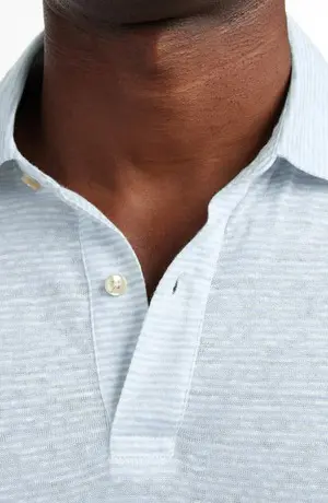David Donahue Slub Linen Polo - Sky