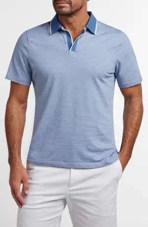 David Donahue Hemingway Cotton & Silk Polo - Tidal Blue