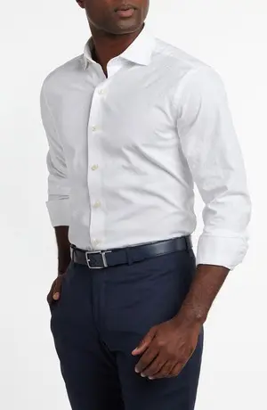 David Donahue Geometric Jacquard Sport Shirt