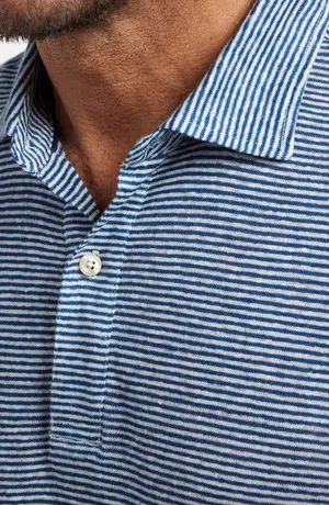 David Donahue Weekend Linen Polo - Estate Blue