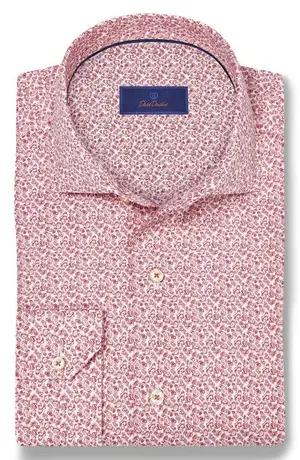 David Donahue Micropaisley Print Sport Shirt - White/red