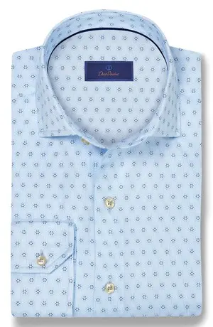 David Donahue Geometric Print Sport Shirt - Sky/navy