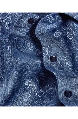 David Donahue Paisley Print Sport Shirt - Navy