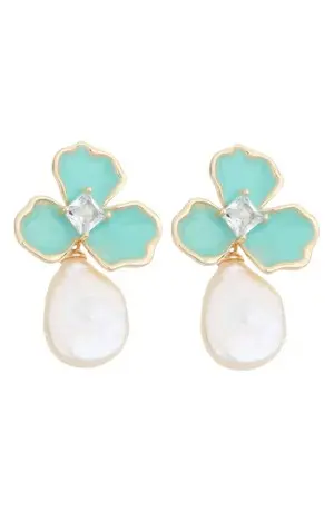 PANACEA Freshwater Pearl Drop Earrings - Green