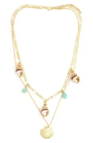 PANACEA Seashell Charm Layered Necklace - Green