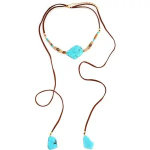 PANACEA Suede Cord Necklace With Stone - Turquoise