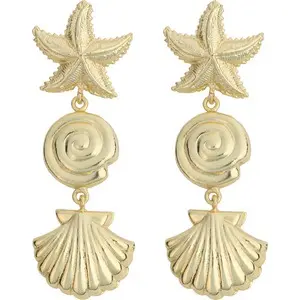 PANACEA Seashell Linear Drop Earrings - Gold