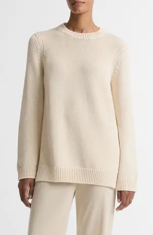 Vince Cotton Blend Tunic Sweater Bone