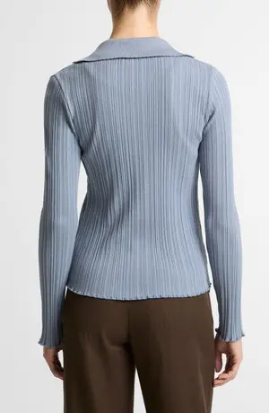 Vince Johnny Collar Rib Cardigan - Azul