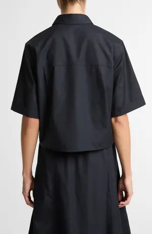 Vince Scallop Detail Short Sleeve Button-up Shirt - Eclipse