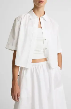 Vince Scallop Detail Short Sleeve Button-Up Shirt Optic White