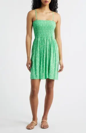 Rip Curl Surf Side Smocked Strapless Minidress - Light Green