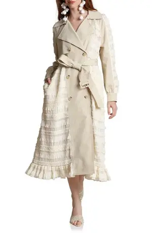 Avec Les Filles Mixed Media Trench Coat - Bone Multi