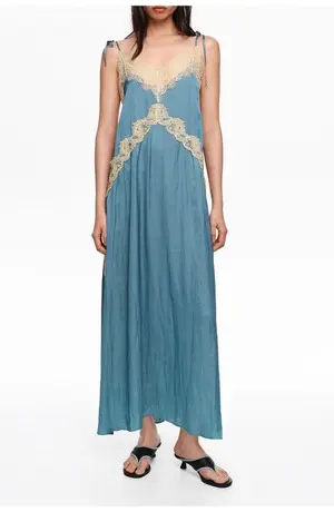 Bimba Y Lola Lace Fluid Maxi Dress - Teal
