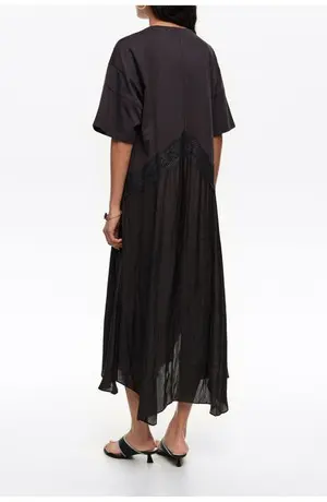 Bimba Y Lola Two-material Asymmetric Midi Dress
