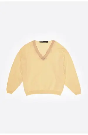 Bimba Y Lola Long V-neck Lace Trim Sweater