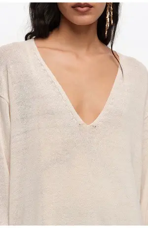 Bimba Y Lola Cotton Blend V-neck Long Sleeve Sweater - Ivory