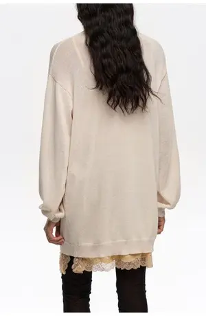 Bimba Y Lola Cotton Blend V-neck Long Sleeve Sweater - Ivory
