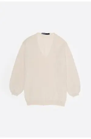 Bimba Y Lola Cotton Blend V-neck Long Sleeve Sweater - Ivory