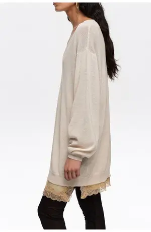 Bimba Y Lola Cotton Blend V-neck Long Sleeve Sweater - Ivory