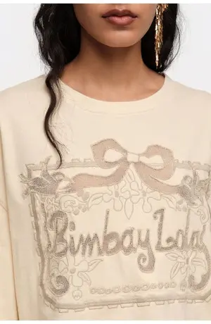Bimba Y Lola Maxi Broderie Anglaise Logo Cropped T-shirt - Vanilla