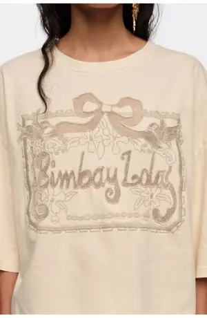 Bimba Y Lola Maxi Broderie Anglaise Logo Cropped T-shirt - Vanilla