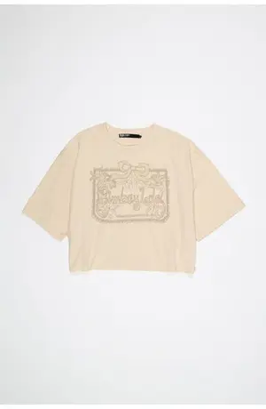 Bimba Y Lola Maxi Broderie Anglaise Logo Cropped T-shirt - Vanilla