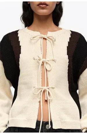 Bimba Y Lola Tricolor Tie Cardigan - Ivory