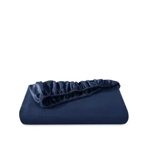 BARE HOME 400 Thread Count Organic Cotton Sateen Fitted Sheet - Dark Blue