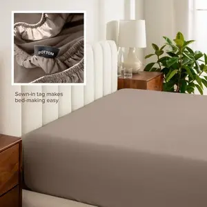 BARE HOME 100% Organic Cotton Percale Cooling Fitted Sheet - Taupe
