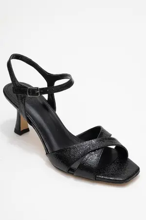 PROLOGUE SHOES Melin Cross Strap Stiletto Sandal - Black Patterned