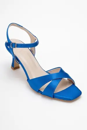 PROLOGUE SHOES Melin Cross Strap Stiletto Sandal - Sax Blue Satin
