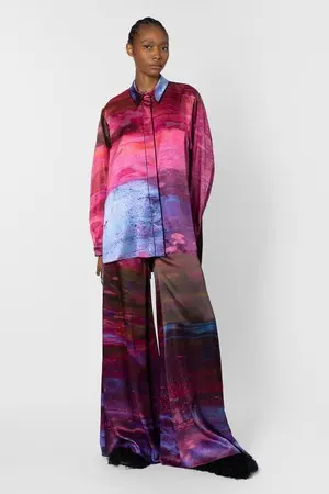 ROKSANDA Arneau Printed Silk Trousers - Brush Cassis/fushcia