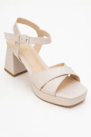 PROLOGUE SHOES Lisbon Platform Block Heel Sandal - Beige