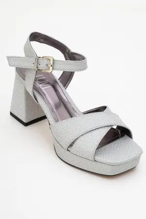 PROLOGUE SHOES Lisbon Platform Block Heel Sandal Silver
