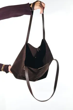 FOREVER & ALWAYS SHOES Tranzia Leather Shoulder Bag - Brown Suede