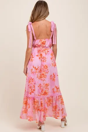 PINKBLUSH Floral Shoulder Tie Tiered Maxi Dress
