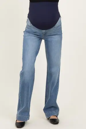 PINKBLUSH Wide Hem Straight Leg Maternity Jeans - Blue