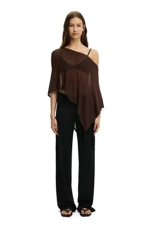 COTTON ON Sheer Knit Poncho - Dark Oak