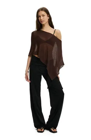 COTTON ON Sheer Knit Poncho - Dark Oak