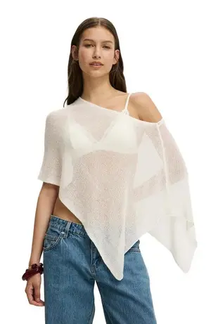 COTTON ON Sheer Knit Poncho Porcelain
