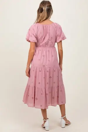 PINKBLUSH Eyelet Square Neck Midi Dress