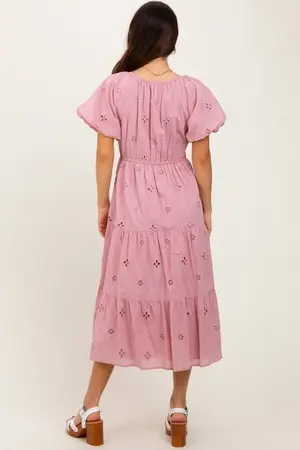 PINKBLUSH Eyelet Square Neck Midi Dress