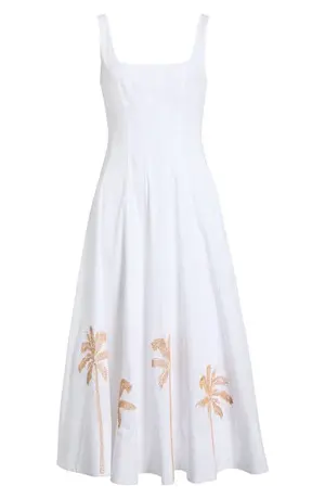 Staud Wells Sleeveless Midi Sundress - White Embr